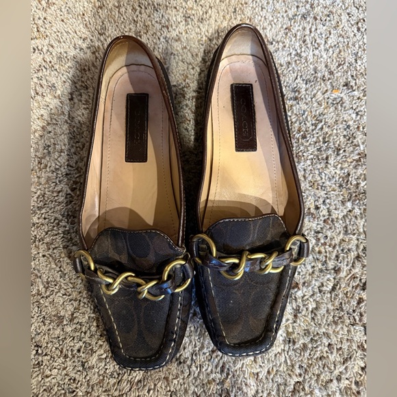 Coach | Shoes | Coach Dark Brown Loafers With Gold Chain Accent | Poshmark